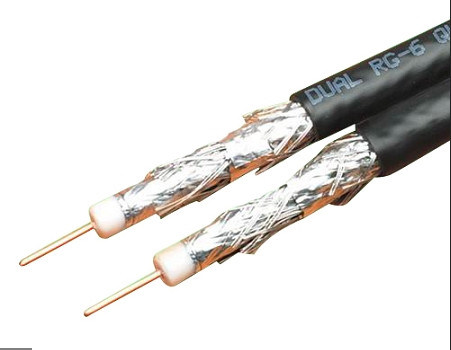 Dual RG6 Quad CATV Coaxial Cable 18 AWG CCS 60% AL Braid CM Rated PVC ...